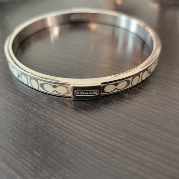 Coach | Jewelry | Coach Silver And Cream Bangle Bracelet | Poshmark